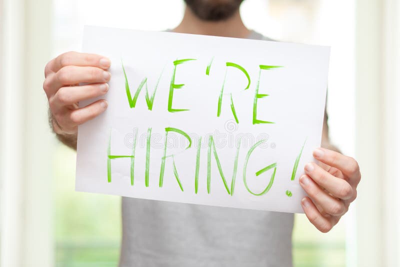 Now Hiring Bright Yellow Banner Sign With Red Print I Stock Image ...