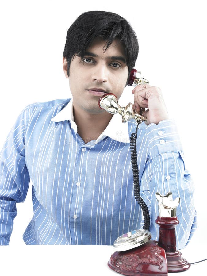 Man with his antique phone stock photo. Image of attitude - 7175888