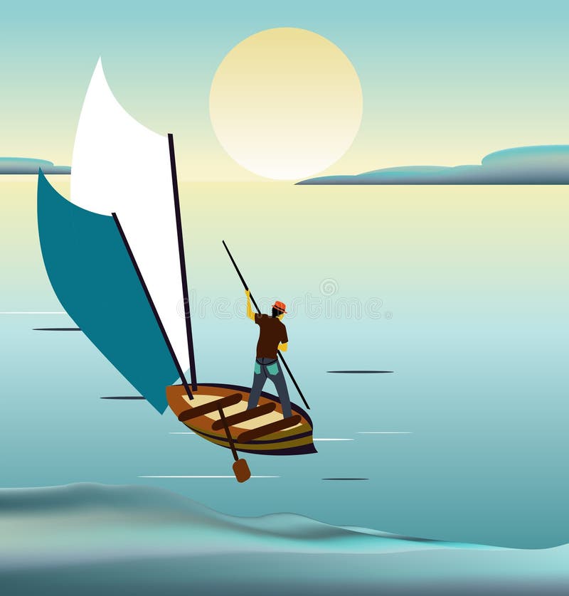 Man on his boat sailing stock vector. Illustration of nature - 104169249