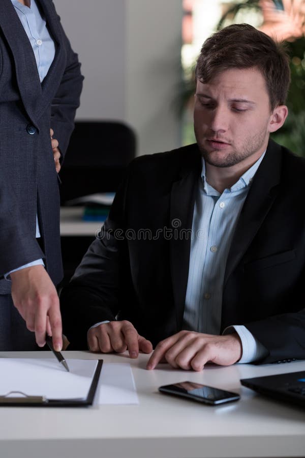 Man and his boss stock image. Image of laptop, female - 47305087