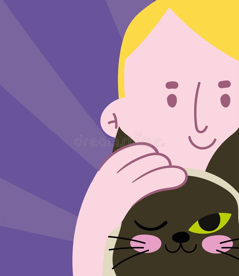 Man and his cat stock vector. Illustration of adult - 264701051