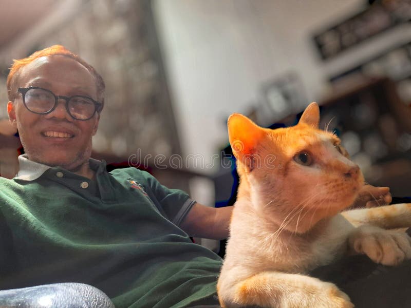 A Man with His Cat Photographed Backlighting Stock Image - Image of ...