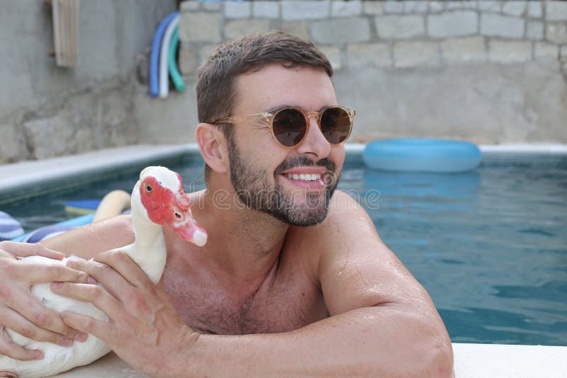 Man and His Cute Duck Pet on Vacations Together Stock Image - Image of ...
