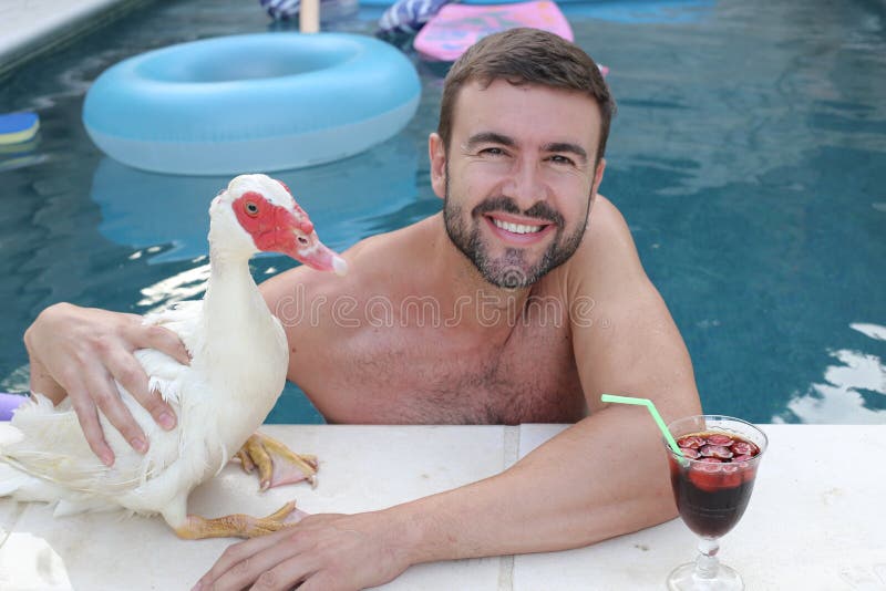 Man and His Cute Duck Pet on Vacations Together Stock Image - Image of ...