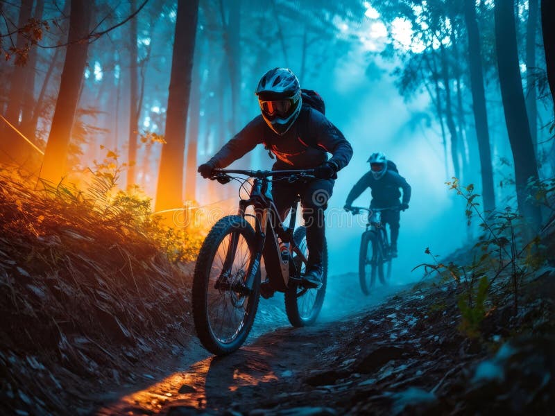 A Man and His Cyclist in Foresta Forest Stock Illustration ...