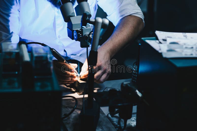 Man in His Electrical Workshop Stock Image - Image of hand, occupation ...