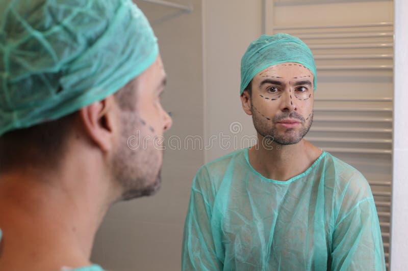 Man with His Face All Marked and Ready for Plastic Surgery Stock Image ...