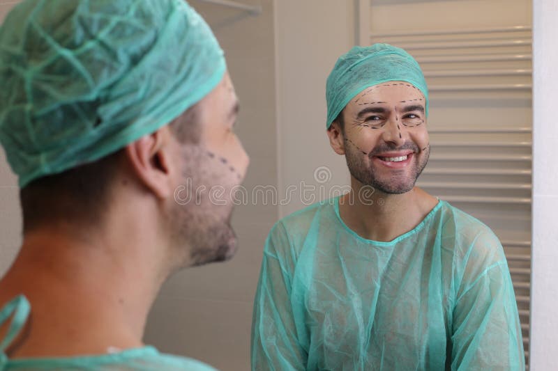 Man with His Face All Marked and Ready for Plastic Surgery Stock Photo ...