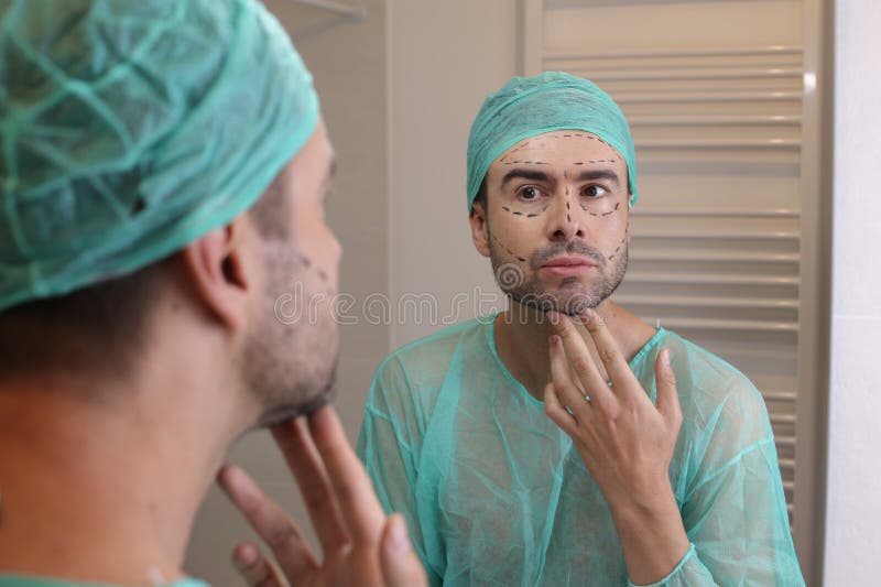 Man with His Face All Marked and Ready for Plastic Surgery Stock Photo ...