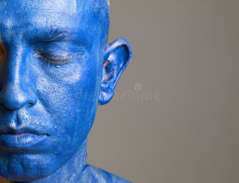 Man and His Face Painted with Color Blue (3) Stock Photo - Image of ...