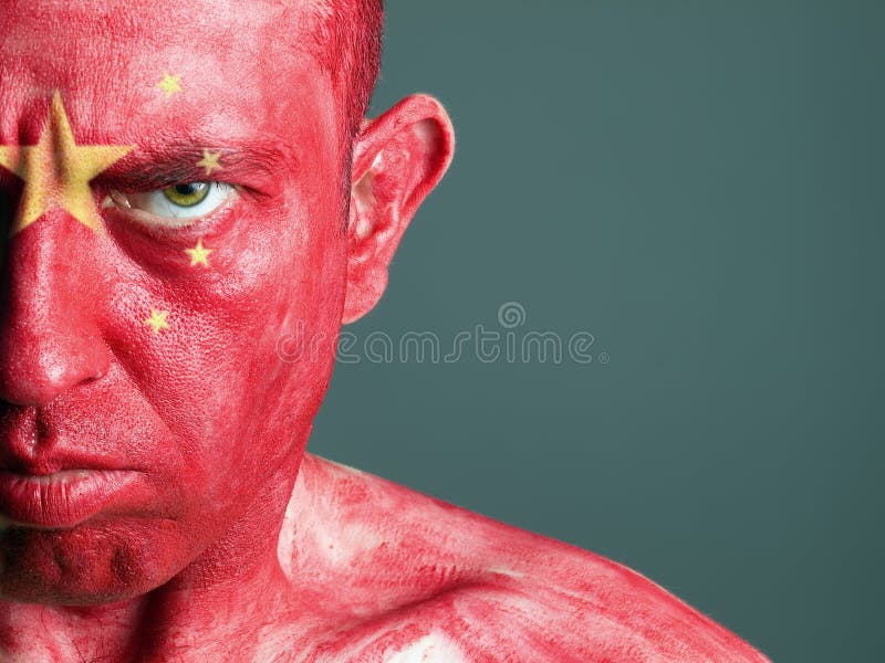 Man with His Face Painted with the Flag of China Stock Photo - Image of ...