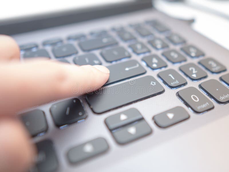 Man by His Finger almost Has Pressed Button on Keyboard Stock Image ...
