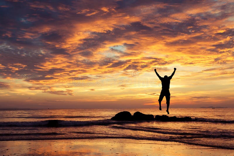 Man with His Hands Up at the Sunset Time. Stock Image - Image of ...