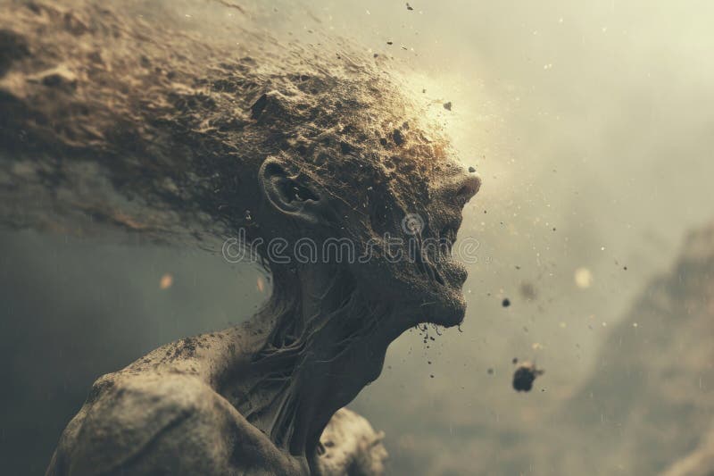 A Man with His Head Blown Off by a Blast of Dust, AI Stock Illustration ...