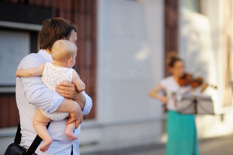 Man with His Son Listen Fiddler Stock Photo - Image of little, listen ...