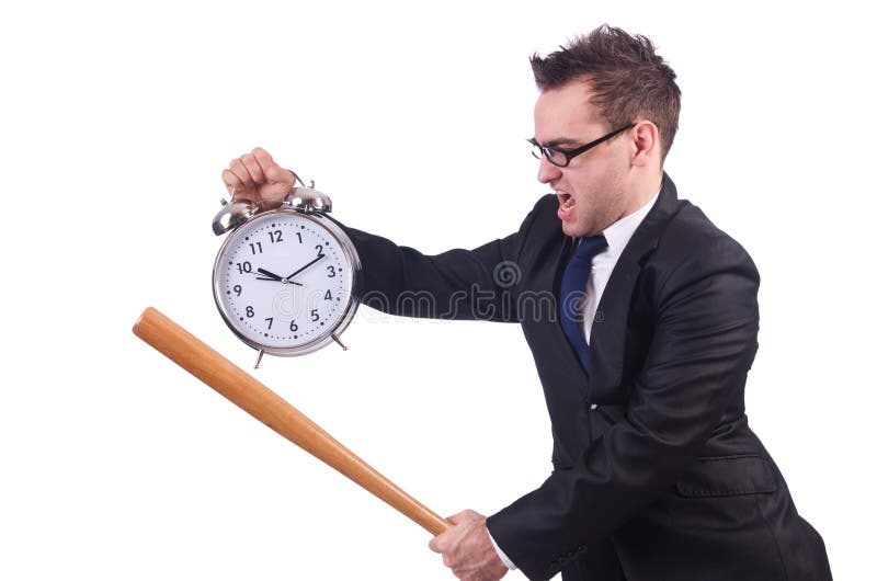 Man Hitting the Clock with Baseball Bat Isolated Stock Photo - Image of ...