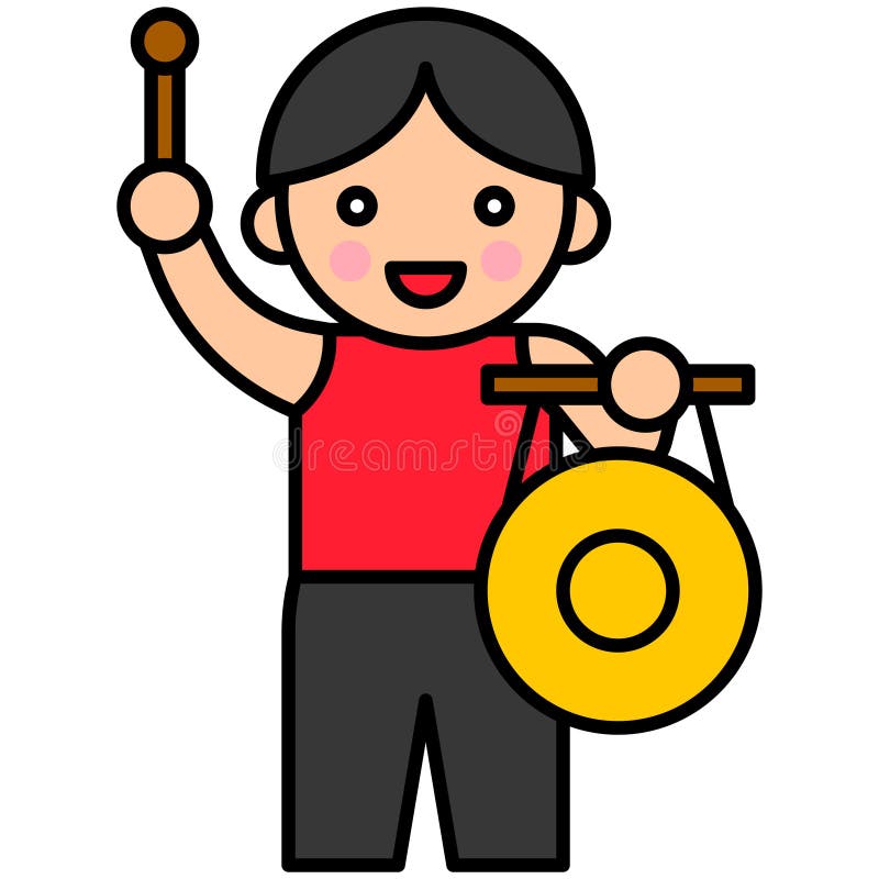 Man Hitting Gong Icon, Lion Dance Related Vector Stock Vector ...