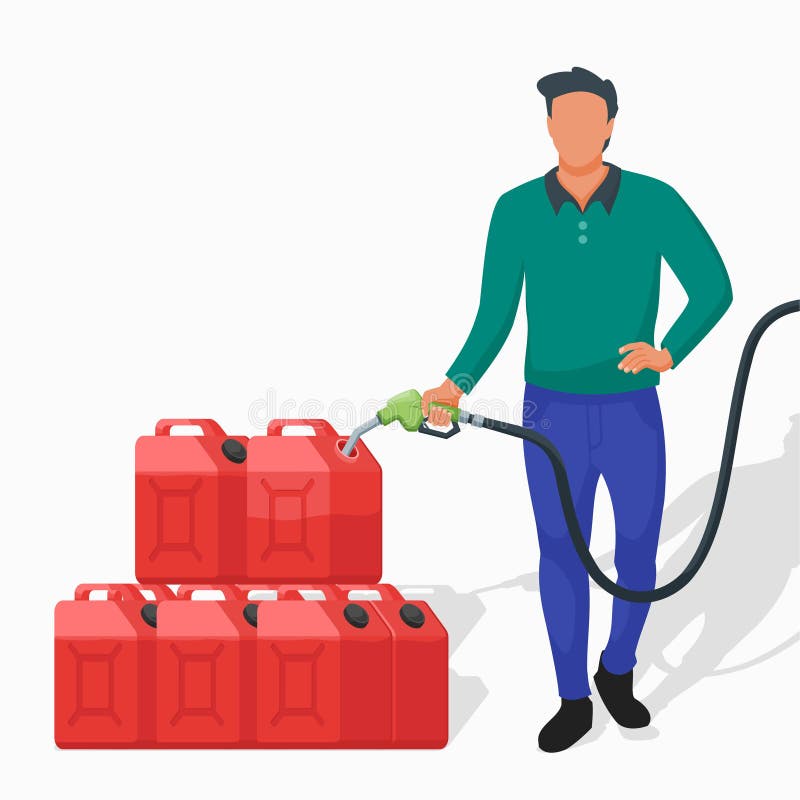 Man Hoarding Petrol Using Red Jerry Cans Stock Vector - Illustration of ...
