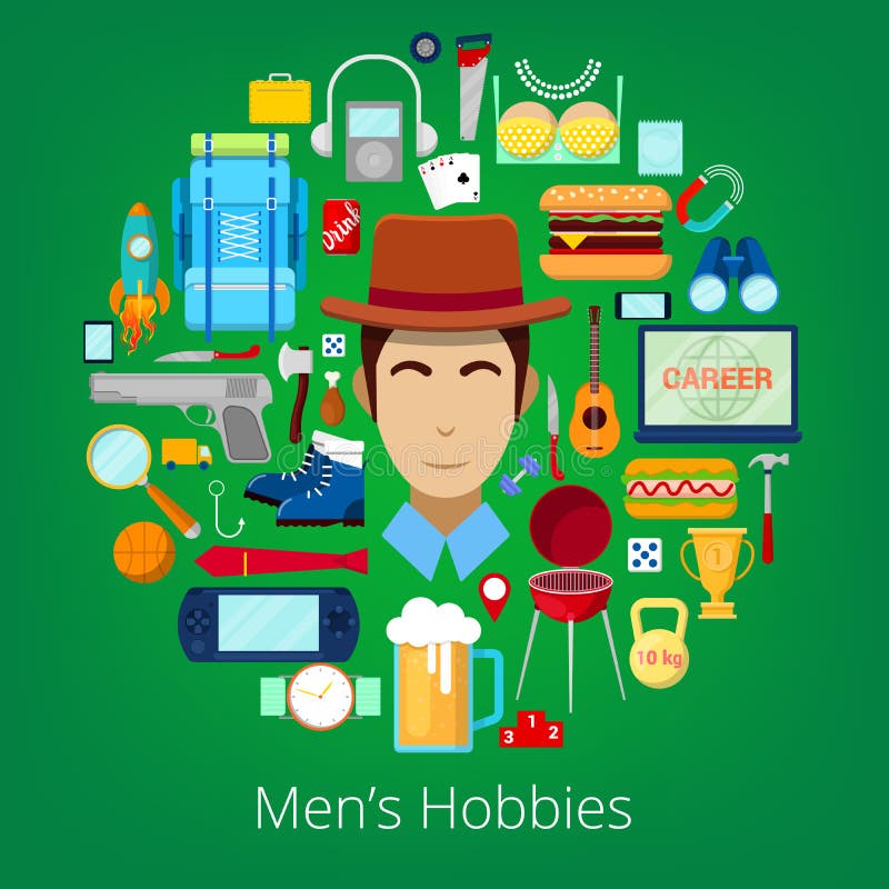 Man Hobby Icons Set with Elements of Mens Life Stock Vector ...