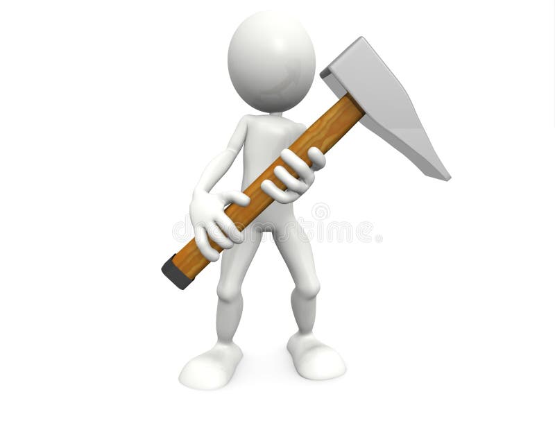Man hold a Big hammer stock illustration. Illustration of white - 12523028