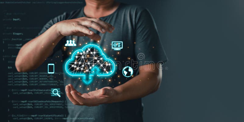Man Hold Cloud Computing Diagram Show on Hand. Data Storage.Cloud Technology Stock Image - Image ...
