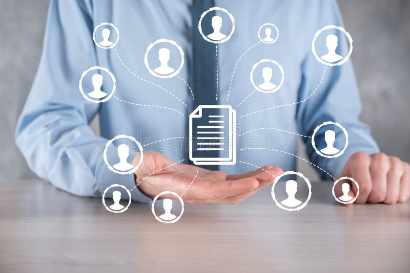 Man Hold Document and User Icon.Corporate Data Management System DMS ...