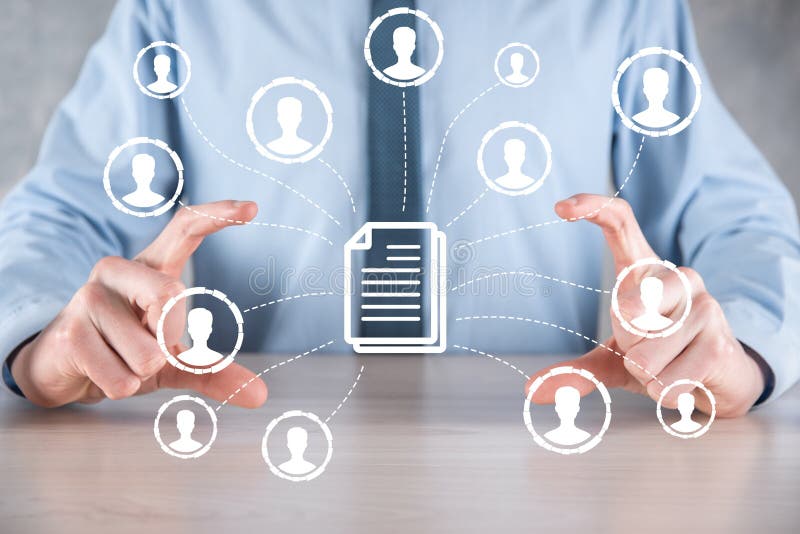 Man Hold Document and User Icon.Corporate Data Management System DMS ...