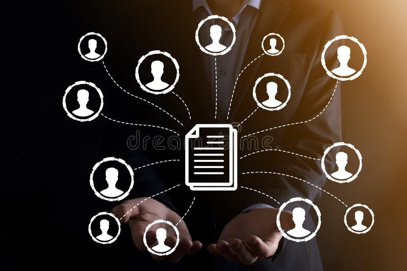 Man Hold Document and User Icon.Corporate Data Management System DMS ...