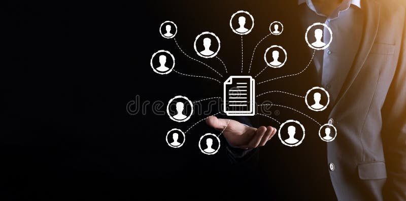 Man Hold Document and User Icon.Corporate Data Management System DMS ...