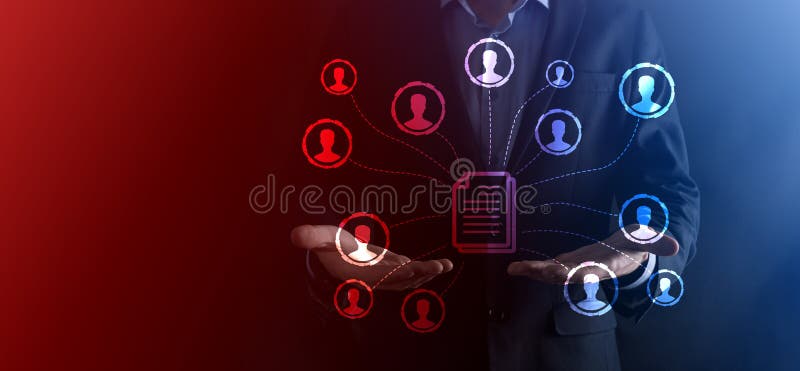 Man Hold Document and User Icon.Corporate Data Management System DMS ...