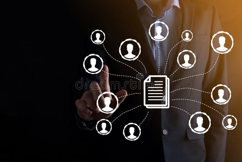 Man Hold Document and User Icon.Corporate Data Management System DMS ...