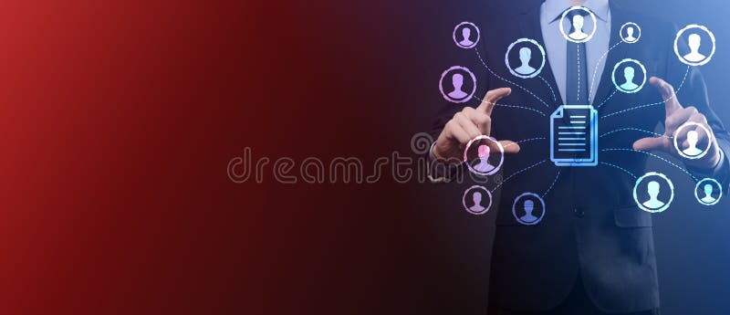 Man Hold Document and User Icon.Corporate Data Management System DMS ...