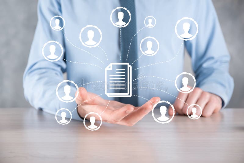 Man Hold Document and User Icon.Corporate Data Management System DMS ...