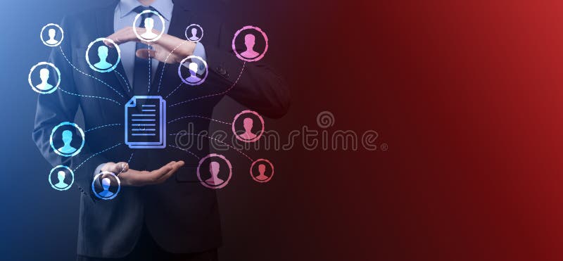 Man Hold Document and User Icon.Corporate Data Management System DMS ...