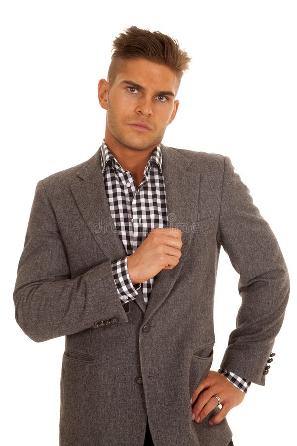 Man Hold Gray Jacket Very Serious Stock Image - Image of human ...