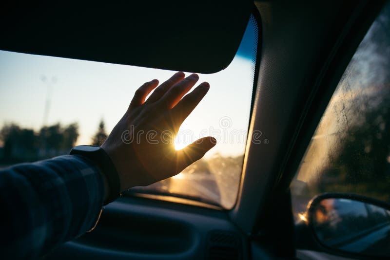 Man Hold Hand in Front of the Sun on Sunset Stock Photo - Image of ...