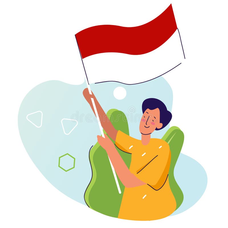 Man Hold Indonesian Flag with Cartoon Flat Style Stock Vector ...