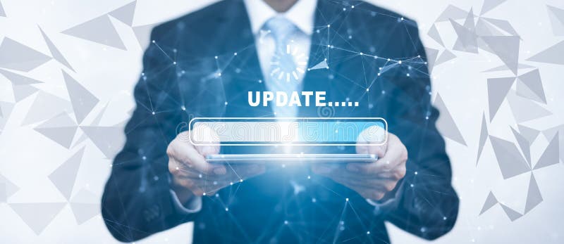 Man Hold Laptop And Update Software Computer Program Upgrade Business Technology Internet
