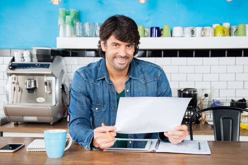 Man Hold Paper Document Casual Businessman Smile Stock Image - Image of ...