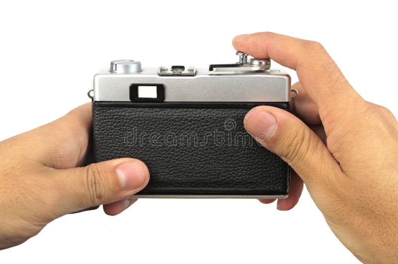 Man Hold Retro Camera from Back in Hand on White Background Stock Image ...