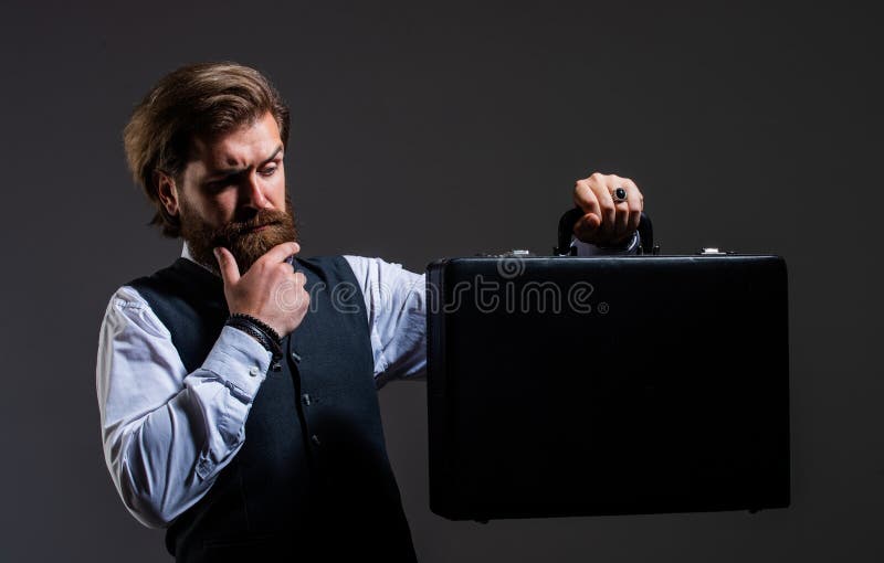 Man Hold Suitcase With Money Bank Concept Saving Money Concept