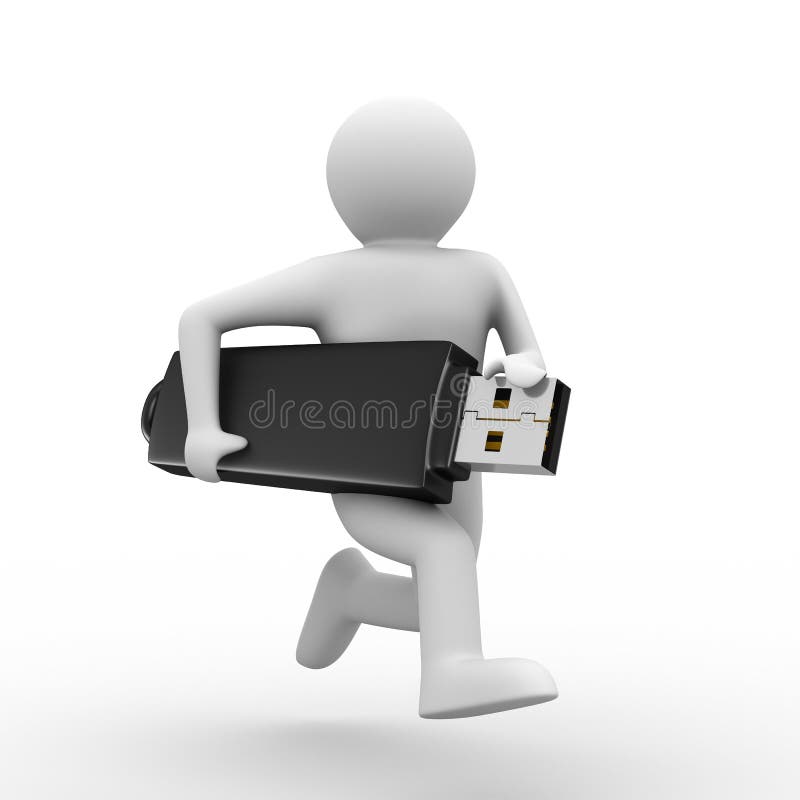 3d Character with Usb Flash Drive Stock Illustration - Illustration of ...