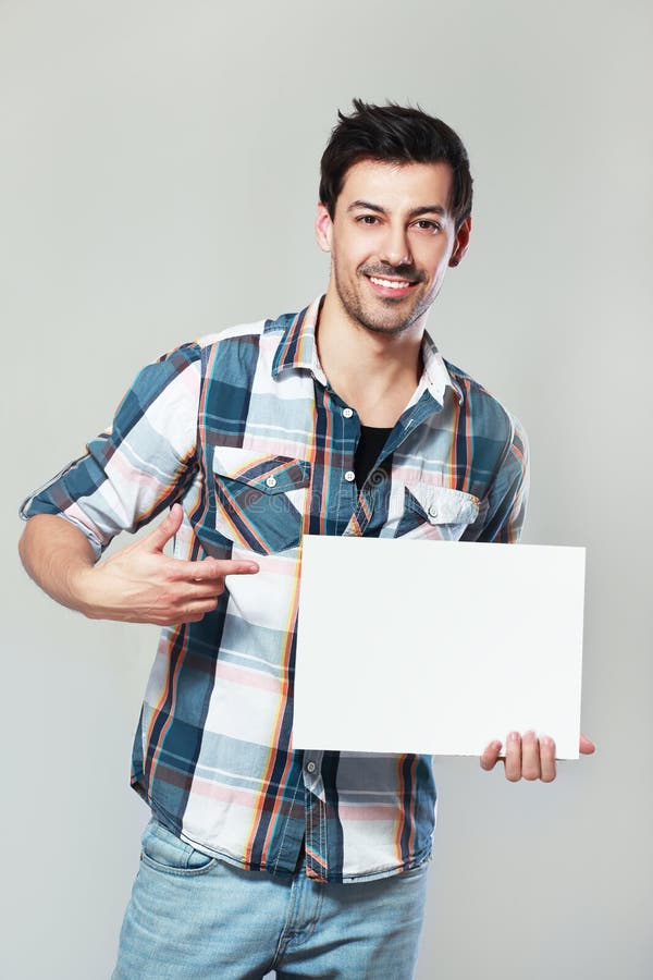 Man hold white card stock photo. Image of adult, happy - 94660282