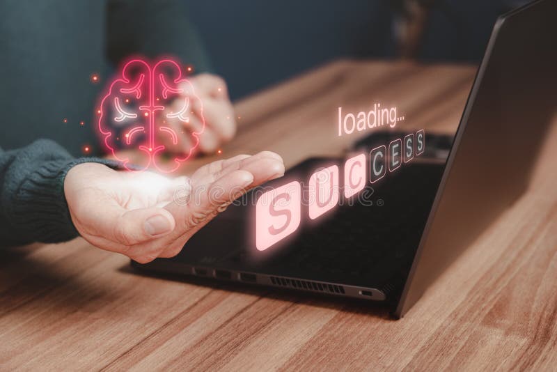 Man Holding a Abstract Brain Icon with Virtual Screen Loading Bar with ...