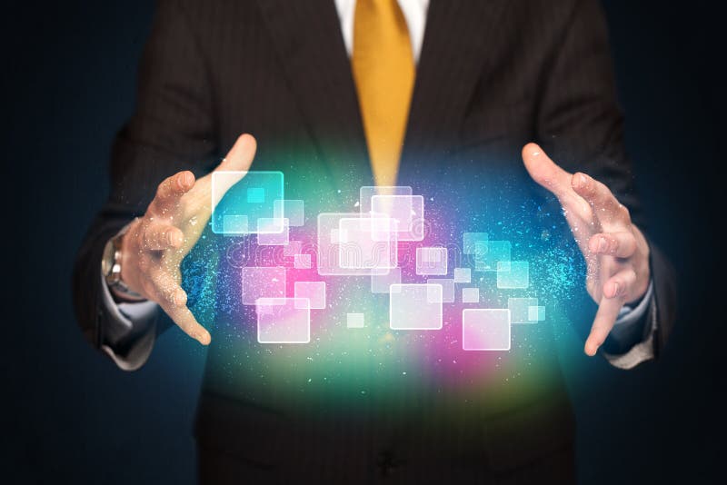 Man holding abstract icons stock image. Image of caucasian - 88544095