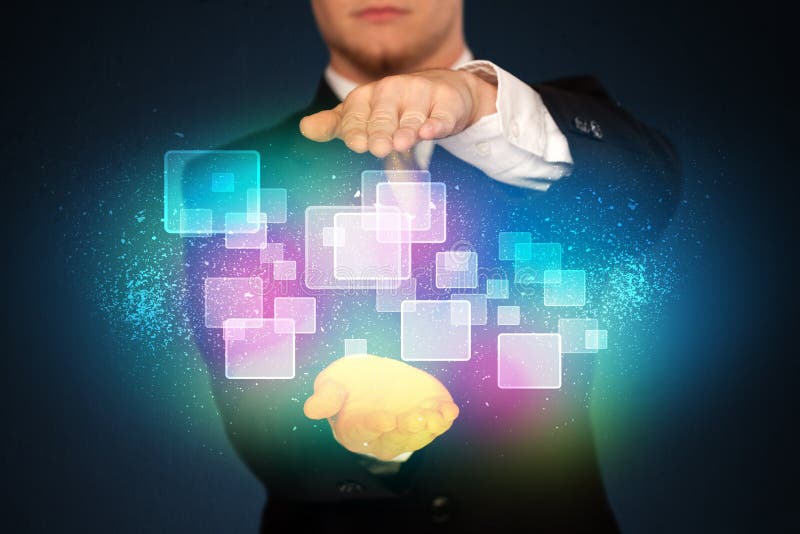 Man holding abstract icons stock image. Image of innovation - 98095581