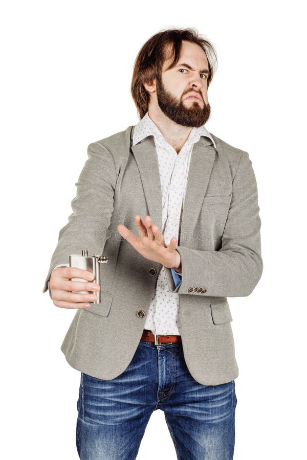Man holding alcohol flask stock image. Image of alcoholic - 71870457