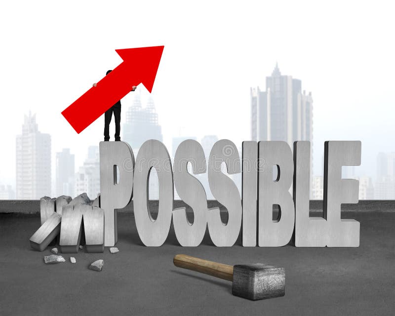 Man Holding Arrow Up Smashed Impossible Word with Sledgehammer Stock ...