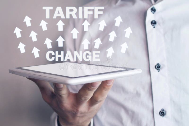 Man Holding Arrows with Tariff Change Words. Business Concept Stock ...