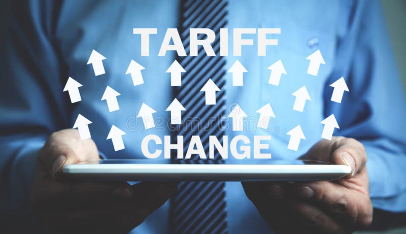 Man Holding Arrows with Tariff Change Words. Business Concept Stock ...
